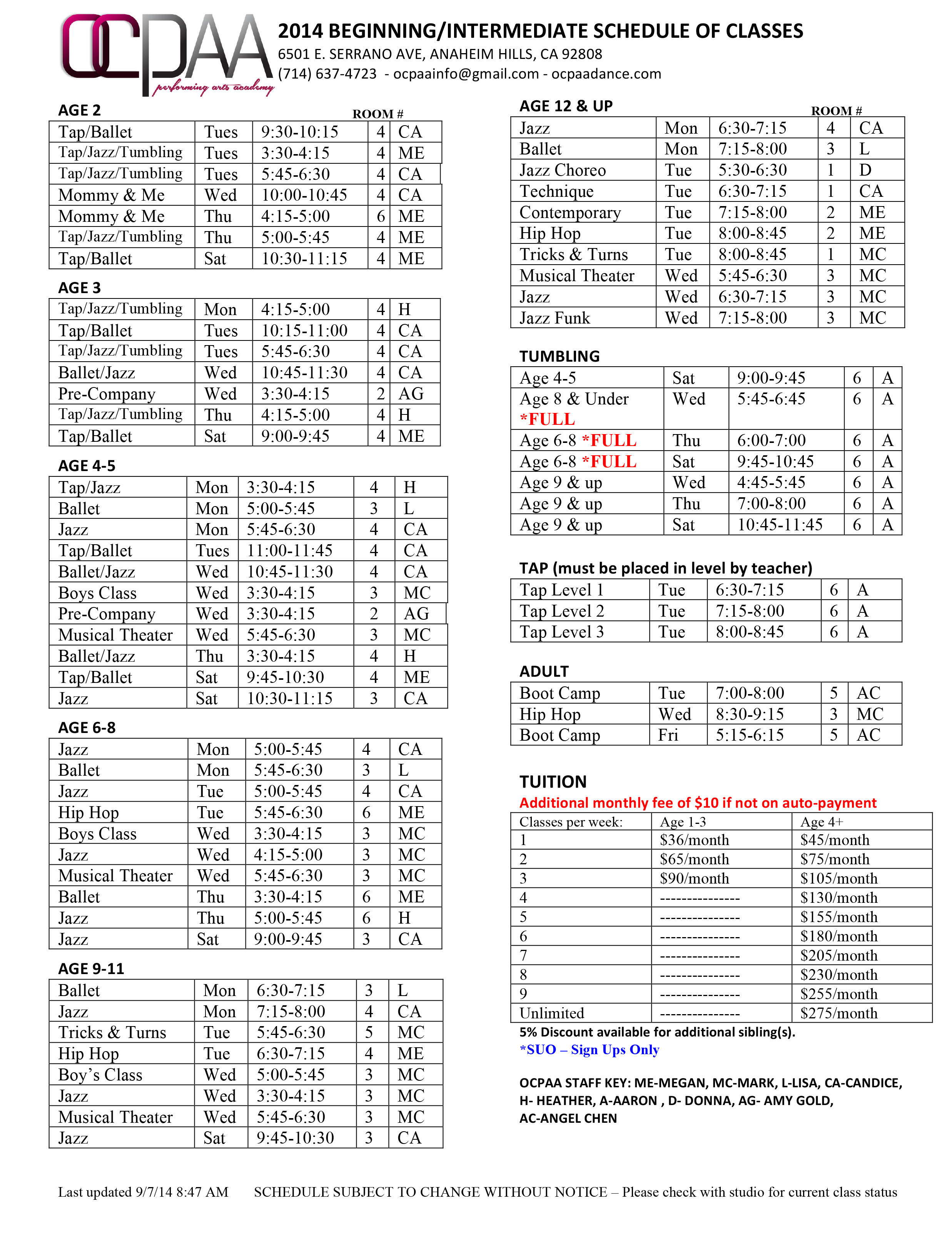 OCPAA 2014-2015 REC SCHEDULE (rev_4) – OCPAA Dance Studio