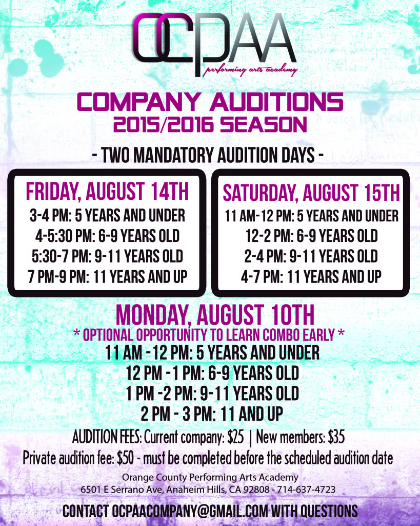 2015_AUDITIONS – OCPAA Dance Studio