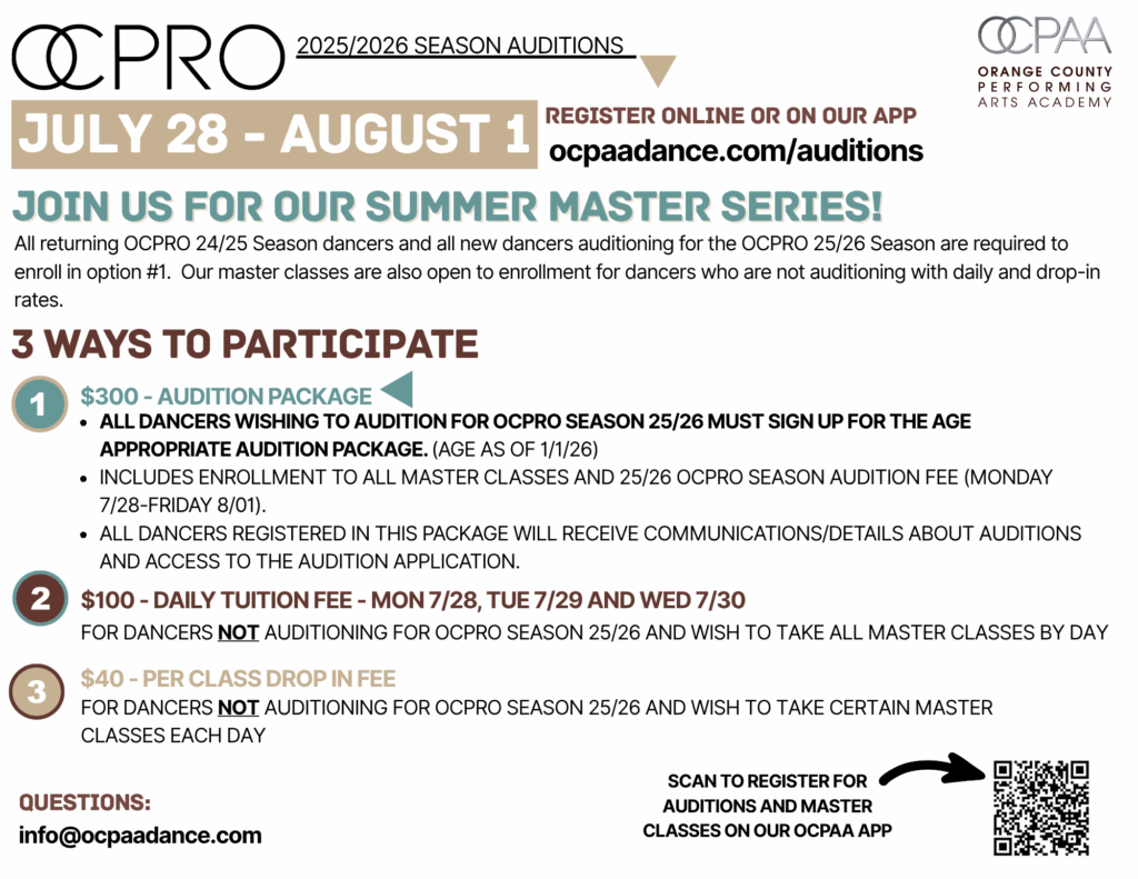 2025/2026 OCPRO Auditions: JUNIORS – OCPAA Dance Studio